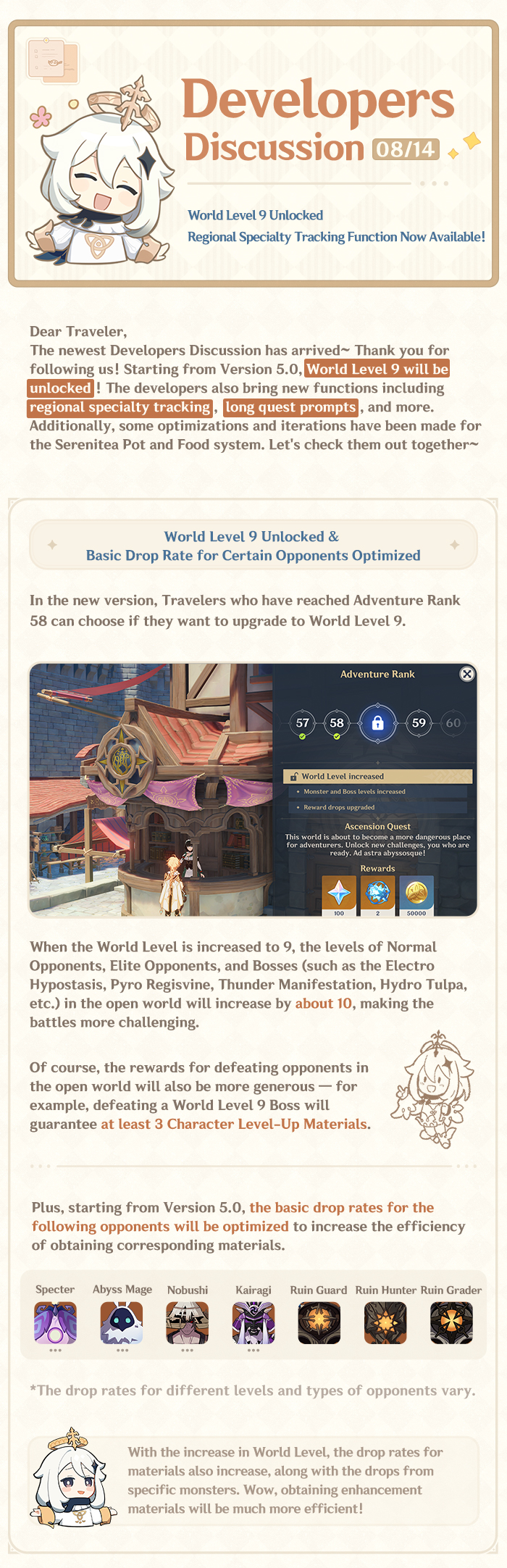 World Level 9 Unlocked, Regional Specialty Tracking Function Now Available!